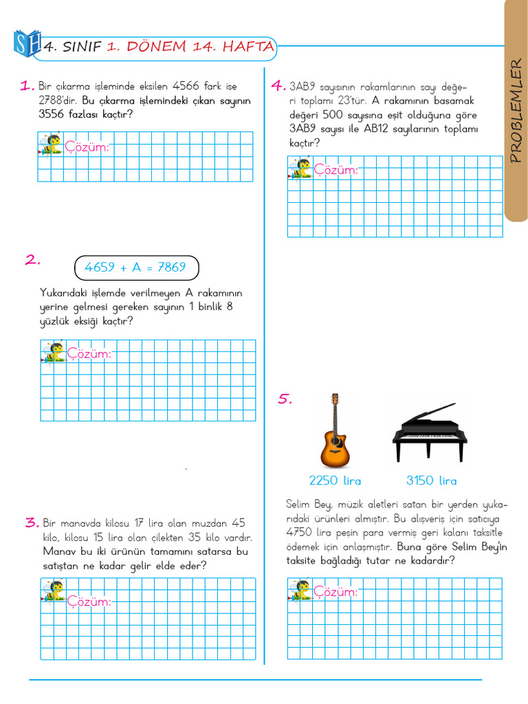 4.-SINIF-14.-HAFTA-HAFTALIK-PROBLEMLER-3 | PDF
