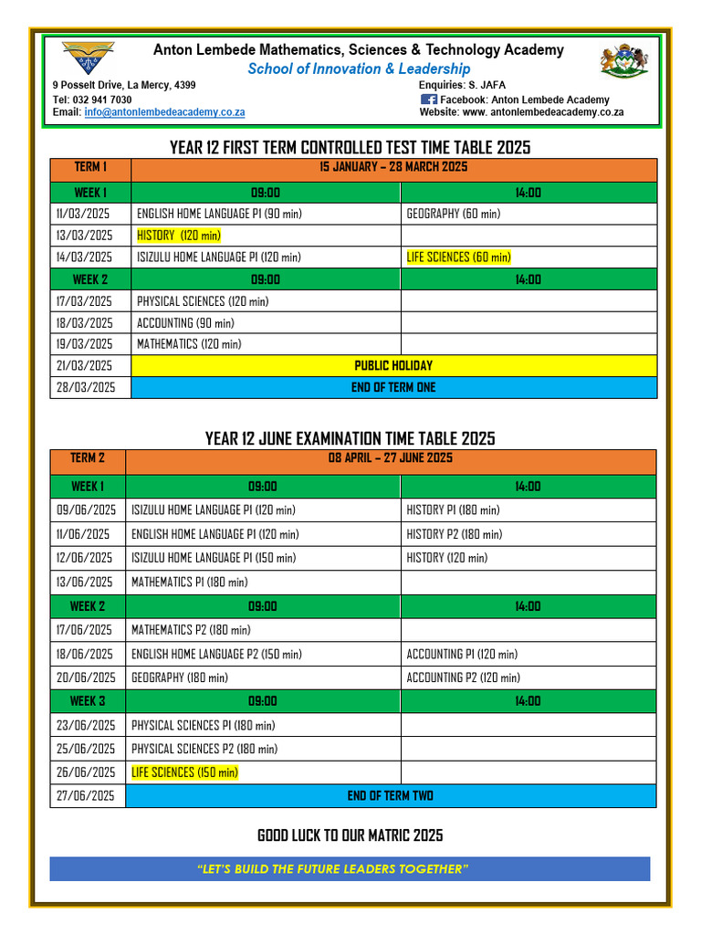 2025 Matric Exam Timetable Overview | PDF