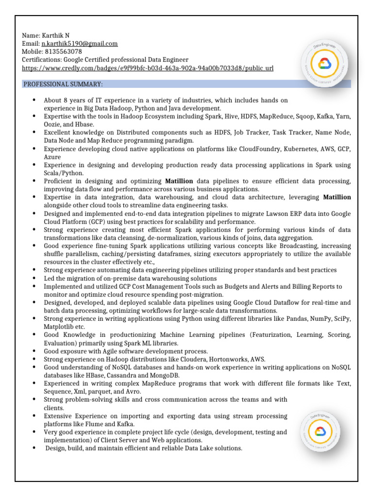 Data Resume Snowflake | PDF | Apache Spark | Apache Hadoop