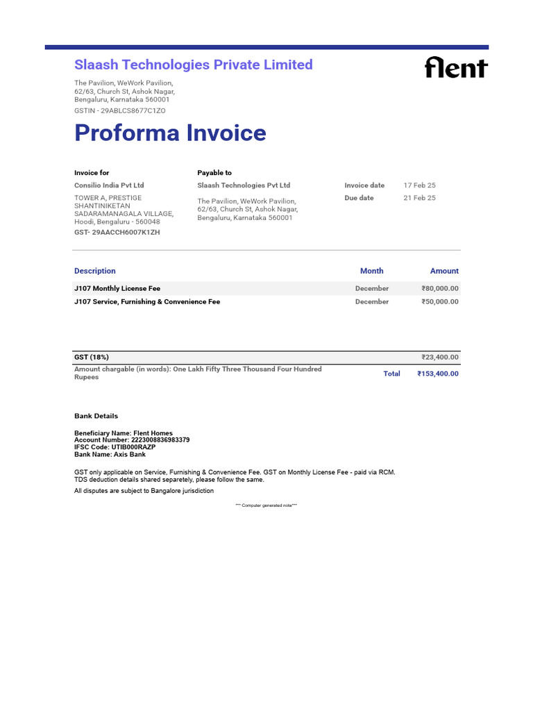 Proforma Invoice for December Fees | PDF