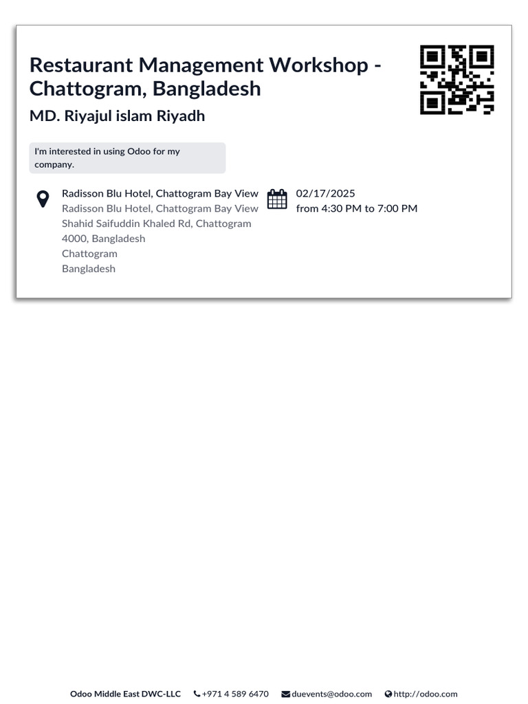 Tickets - Restaurant Management Workshop - Chattogram, Bangladesh (17 Feb 2025, 16-30-00) - MD ...