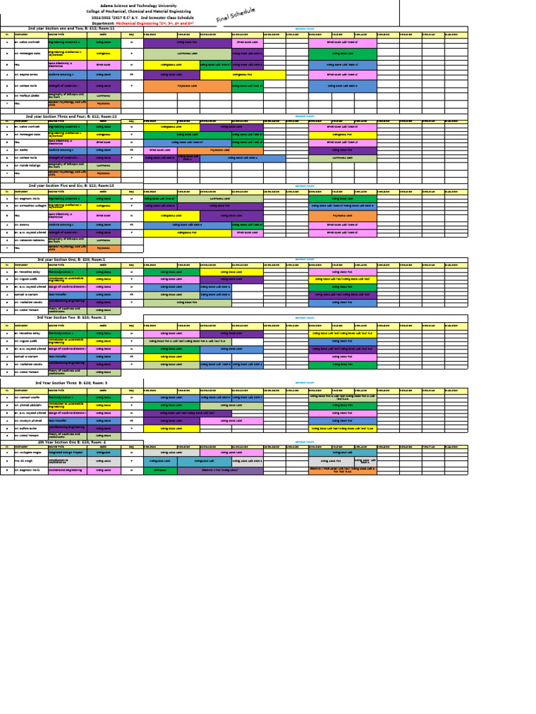 Adama University 2024/2025 Class Schedule | PDF | Mechanical ...