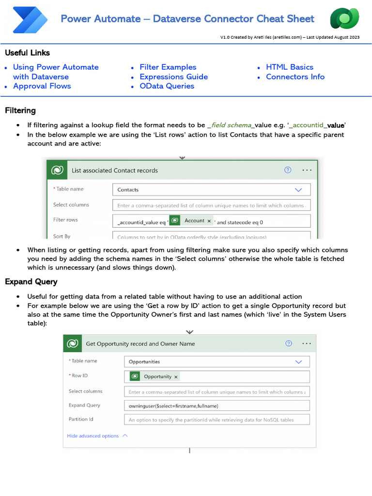 Power Automate Dataverse Cheat Sheet v1.0 3 | PDF | Scope (Computer Science) | Variable ...