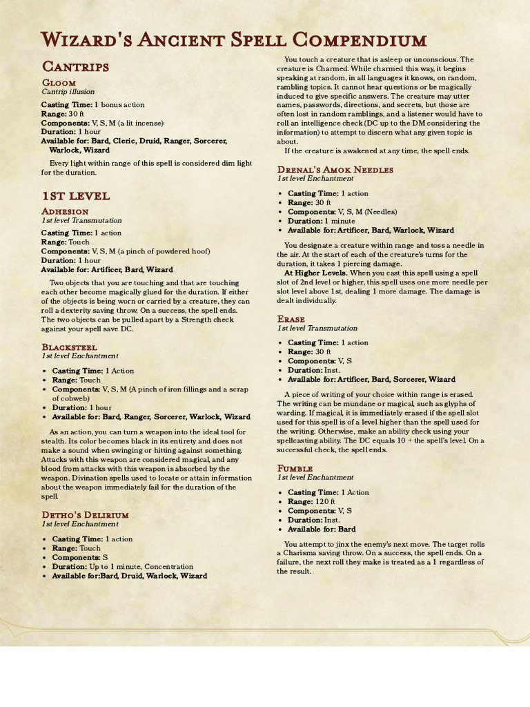 Wizard's Ancient Spell Compendium | PDF | Magician (Fantasy) | Dungeons & Dragons