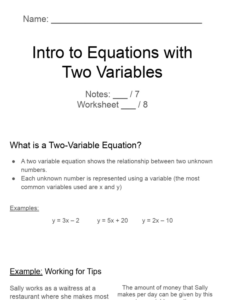 Intro to 2 Variable Equations | PDF