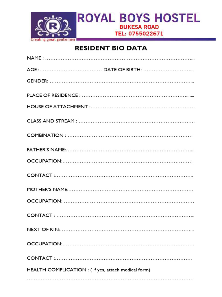 Resident Bio Data and Hostel Requirements | PDF