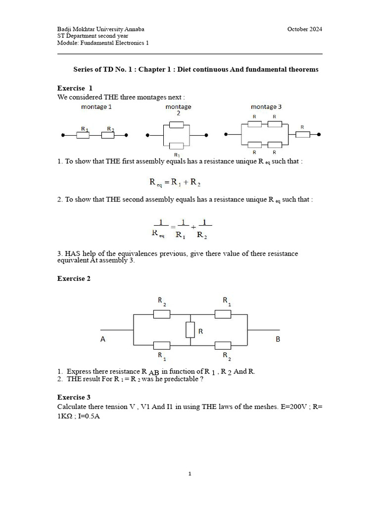 Série-de-TD-N1_Chapitre1_English_Version | PDF | Electronics | Analog Circuits