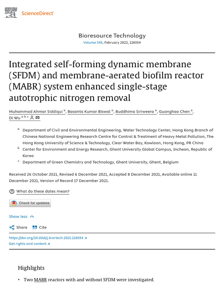 Integrated self-forming dynamic membrane (SFDM) and membrane-aerated ...
