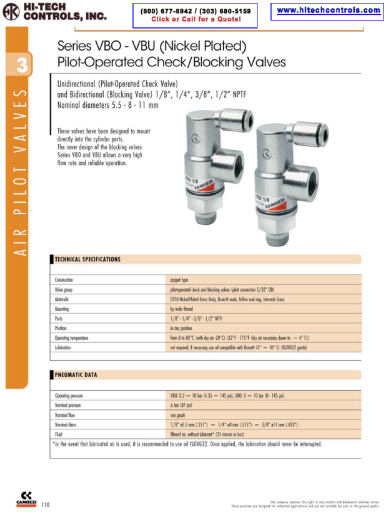 Air Pilot Valves Series Vbo Vbu 1 | PDF | Hydraulics | Gas Technologies