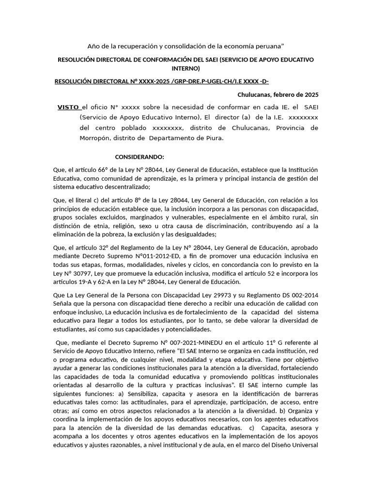 Resolución de Conformación del SAEI 2025 | PDF | Invalidez
