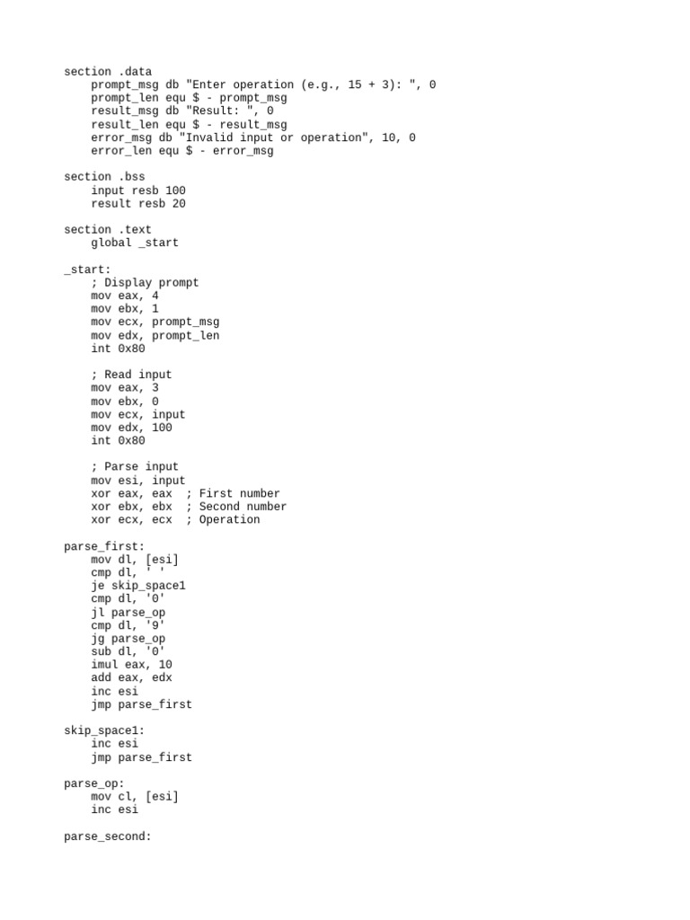 Assembly Language Calculator | PDF