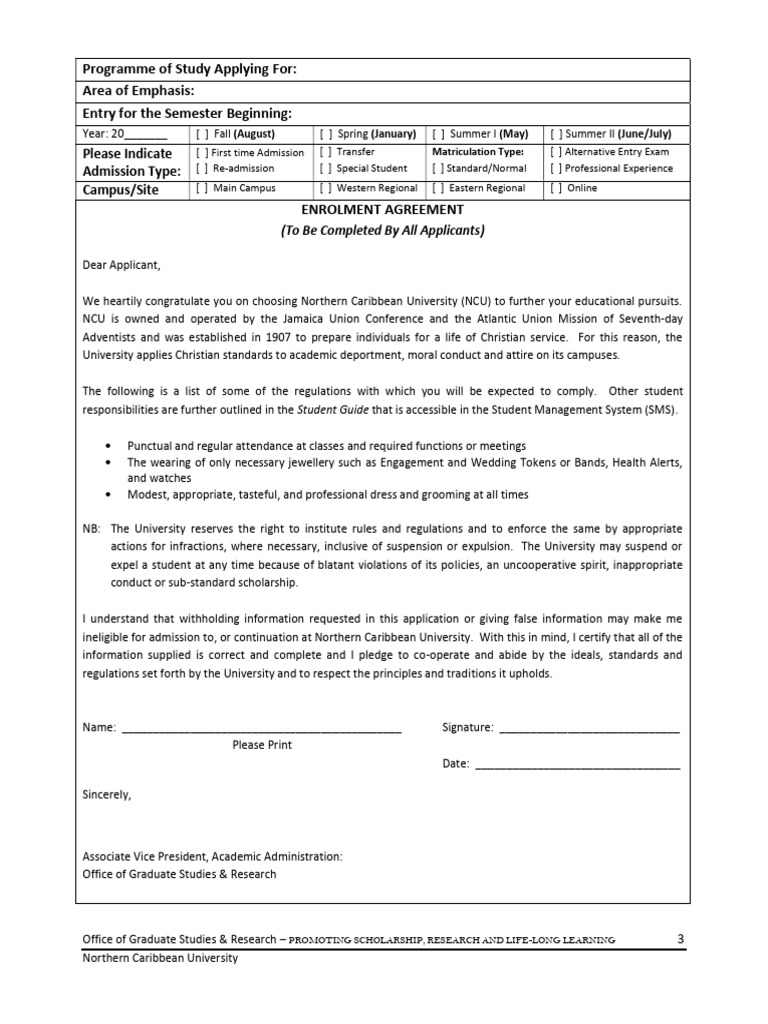 Graduate Enrollment Agreement | PDF