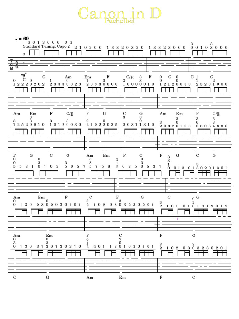 Canon In D Pachelbel Guitar Tab Pdf Pachelbel S Canon Classical Music