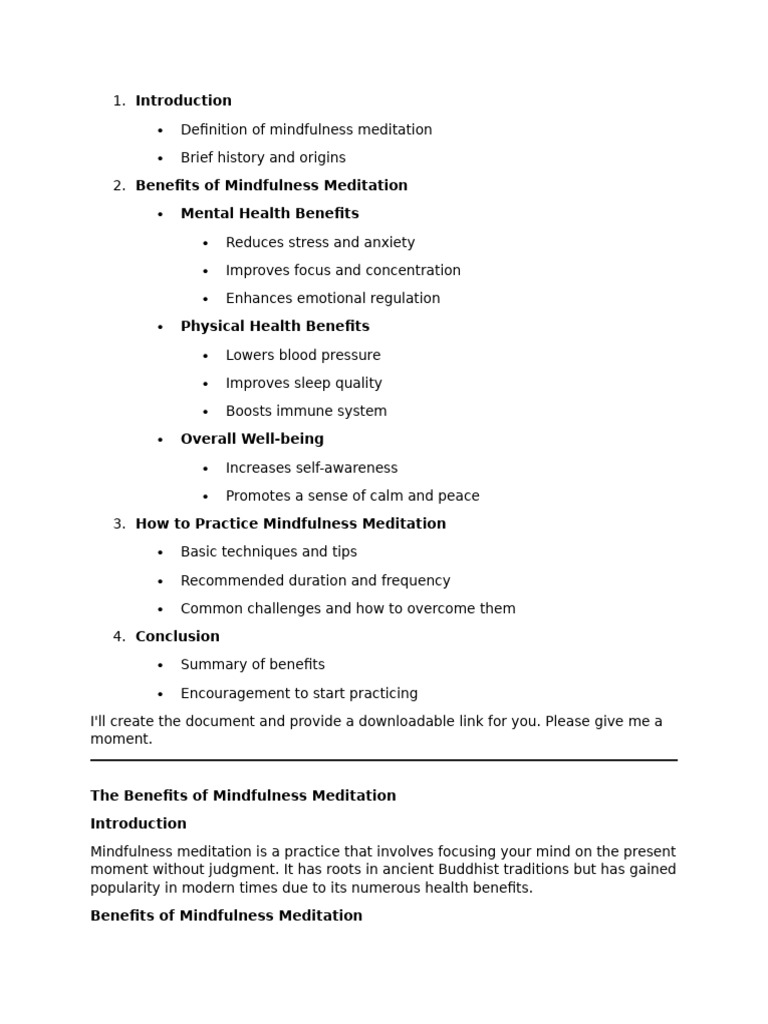 Benefits of Mindfulness Meditation | PDF | Meditation | Mindfulness