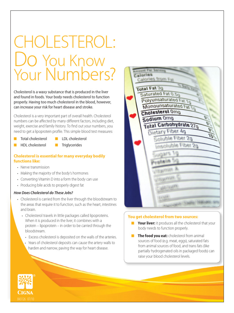 Cholesterol Know Your Numbers Handout | PDF | Cholesterol | High ...
