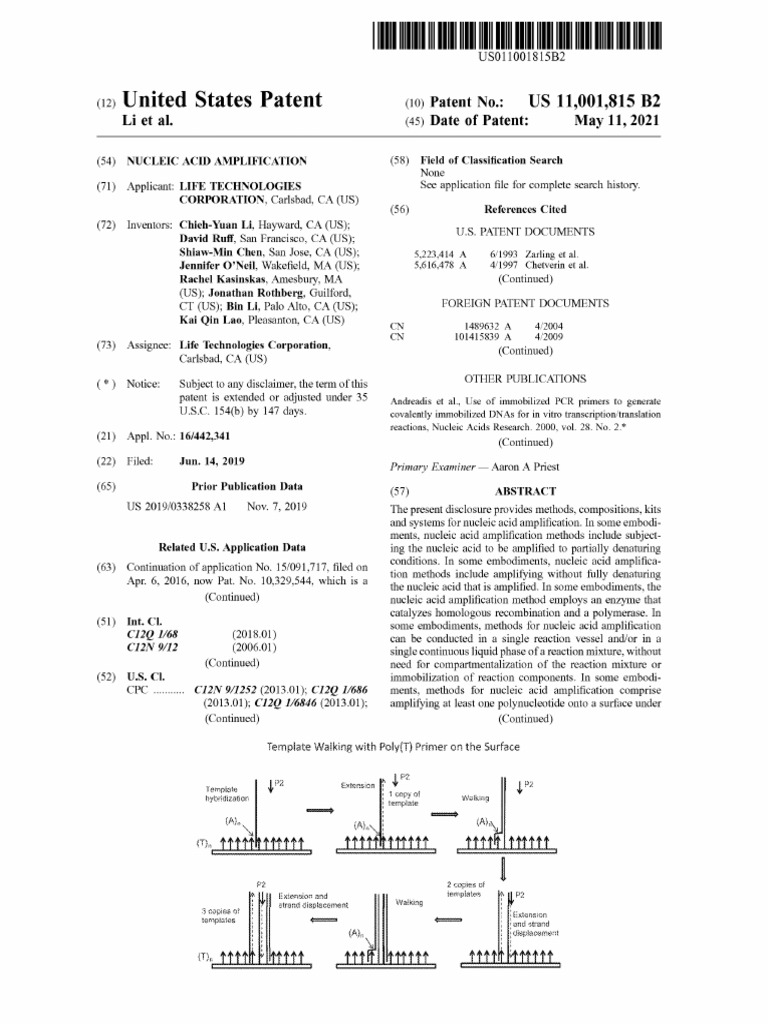 US11001815_Nucleic Acid Amplification | PDF | Polymerase Chain Reaction | Dna Sequencing