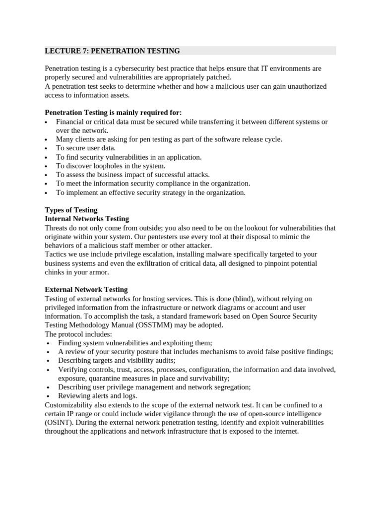 Lecture 7 Network Security Testing | PDF | Penetration Test | Computer ...