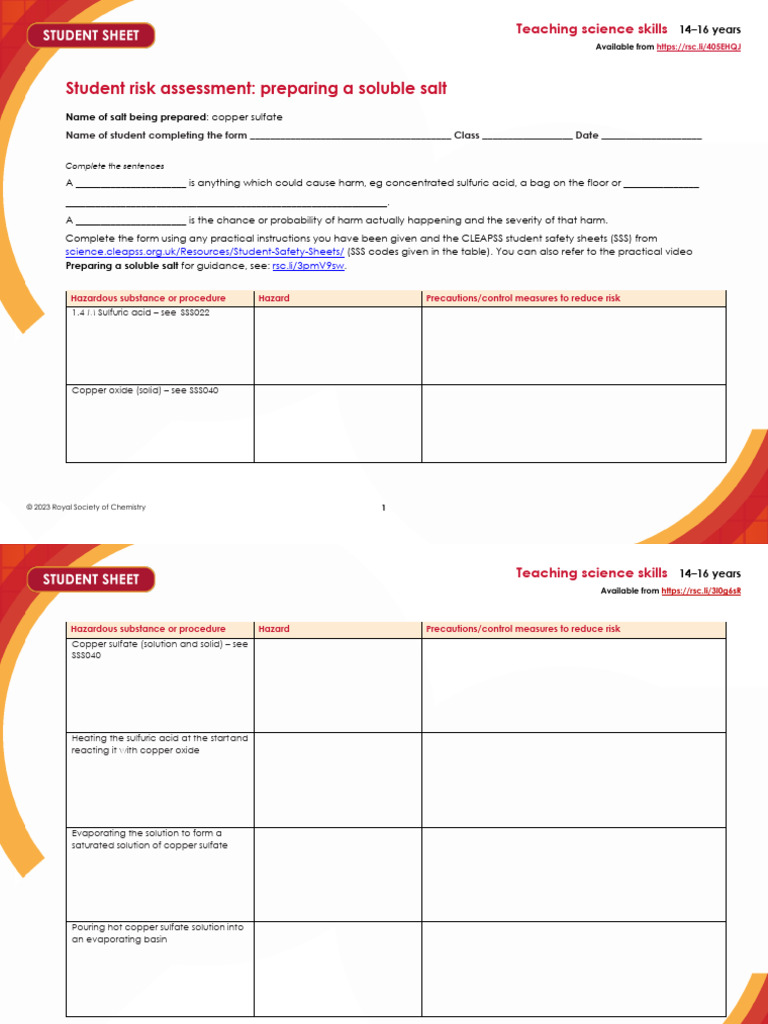 Risk Assessment for Copper Sulfate Preparation | PDF | Sulfuric Acid ...