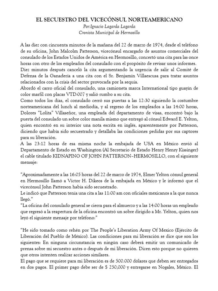 Secuestro del Vicecónsul Patterson en 1974 | PDF | México