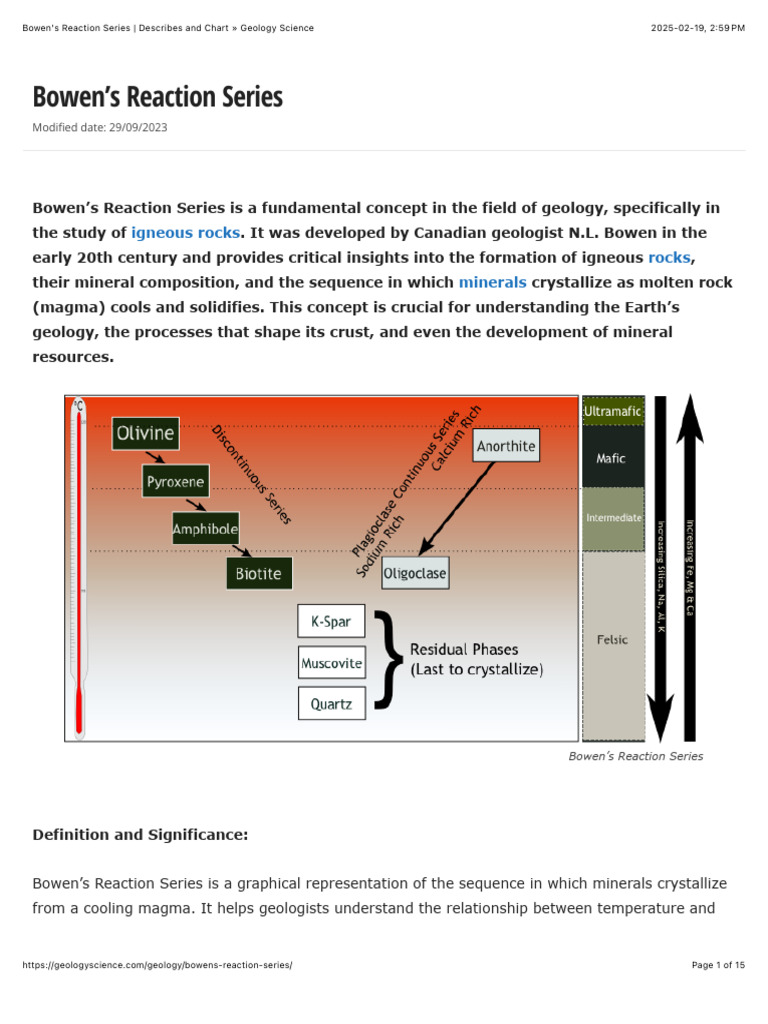 Bowen's Reaction Series - Describes and Chart Geology Science | PDF ...