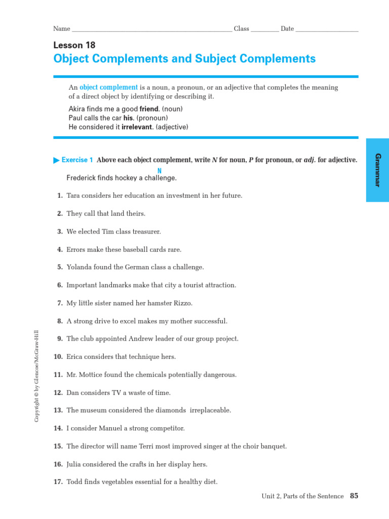 object subject complement | PDF | Verb | Adjective