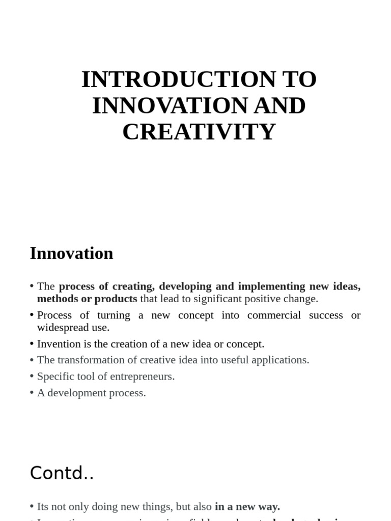 INTRODUCTION TO INNOVATION AND CREATIVITY | PDF | Innovation | Creativity