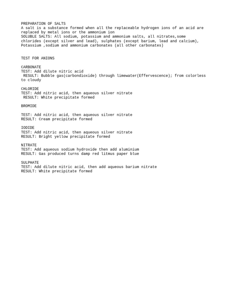 Test For Anions | PDF