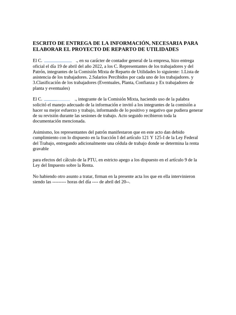 ESCRITO DE ENTREGA DE LA INFORMACIÓN | PDF