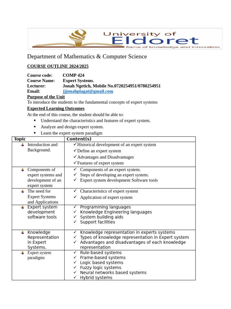 Expert Systems Course Outline 2024/25 | PDF | System | Expert