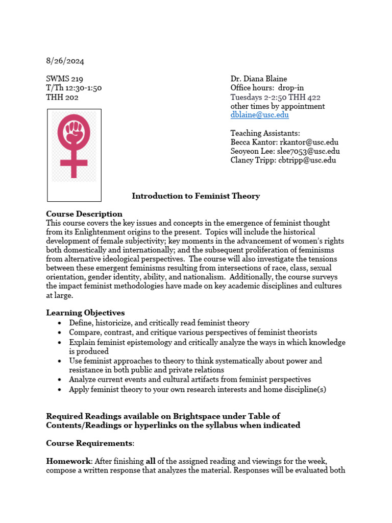 Intro to Feminist Theory Course Guide | PDF | Academic Dishonesty ...