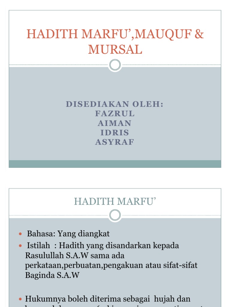 HADITH MARFU',MAUQUF & MURSAL | PDF