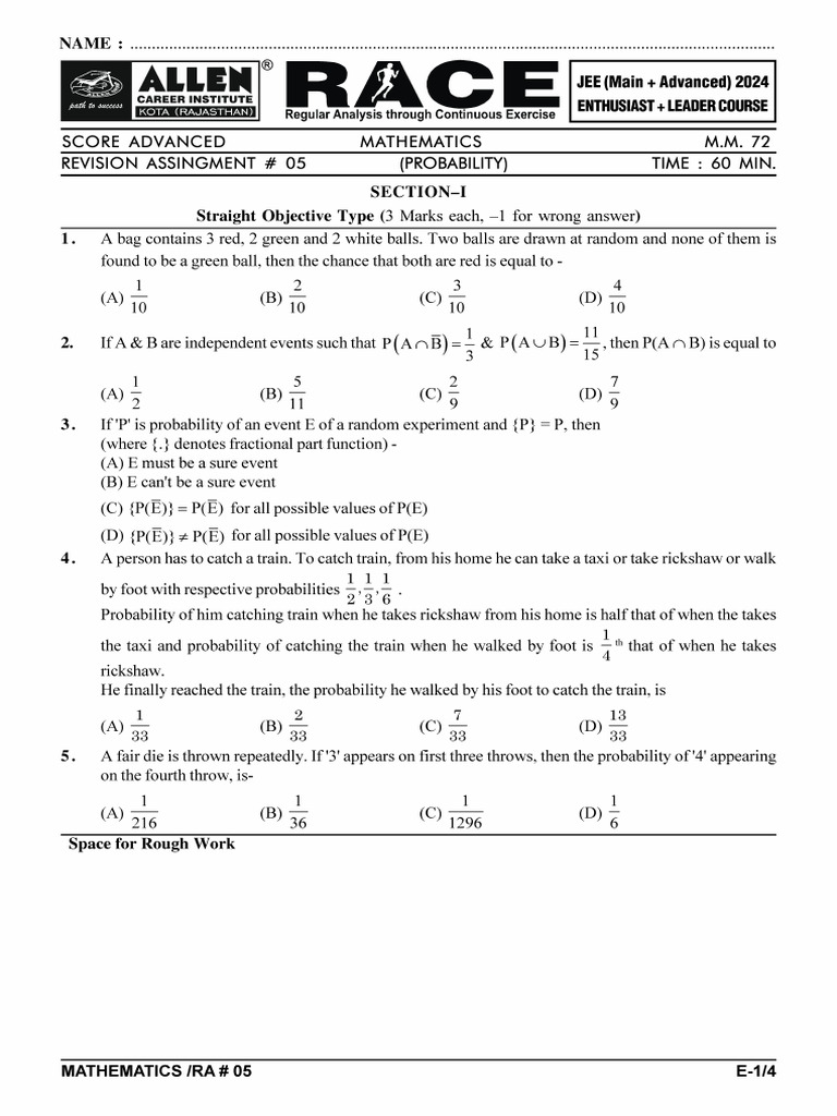09 RA-5 (Probability) Paper | PDF