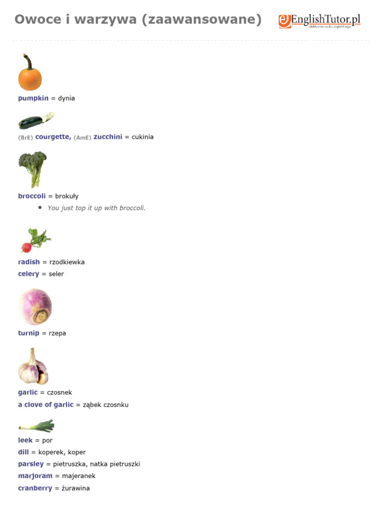 Owoce I Warzywa (Zaawansowane) | PDF