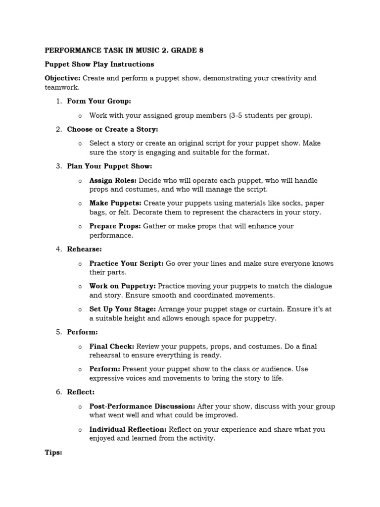 Performance Task in Music 2 | PDF | Puppets | Puppetry