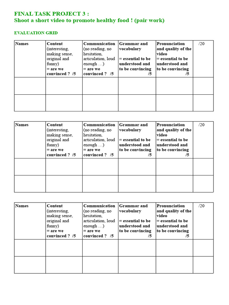 16. final task evaluation grid | PDF