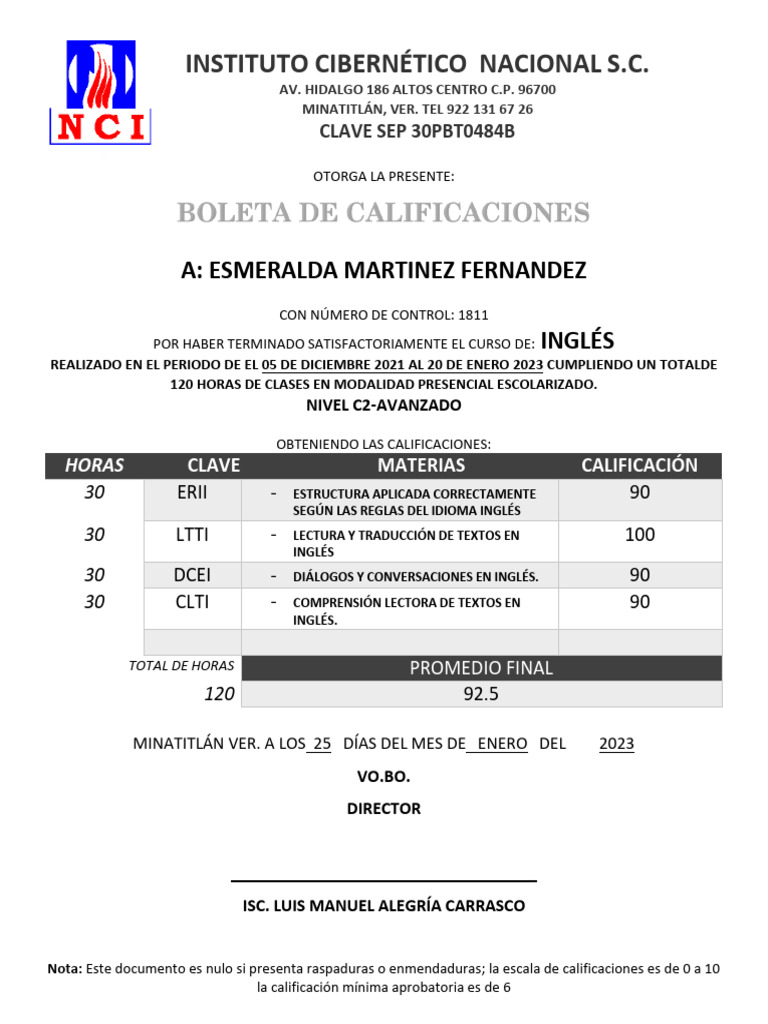 Certificado de Inglés C2 - Esmeralda Martínez | PDF