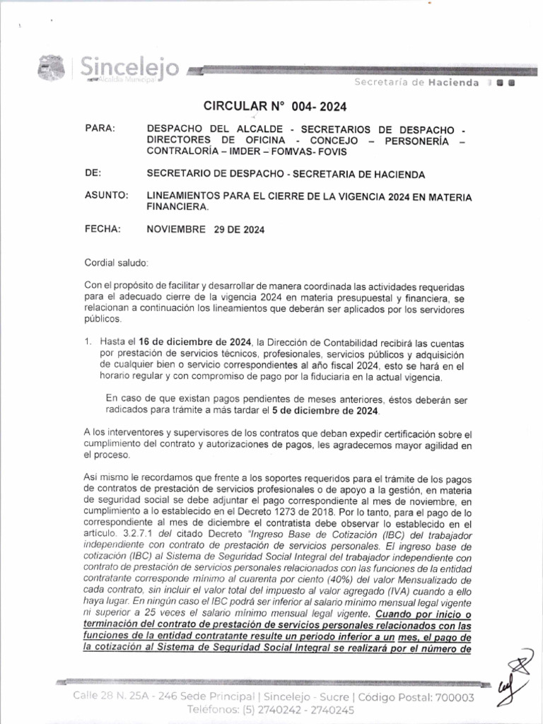 Circular #004 - 2024 Cierre | PDF
