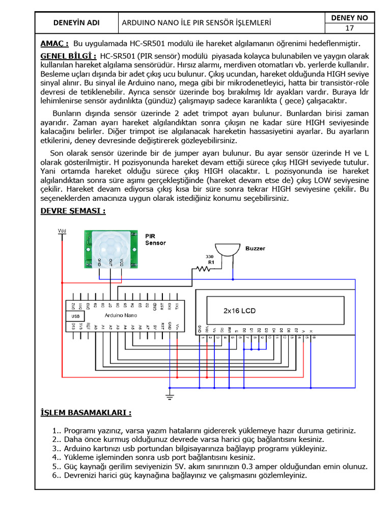 Deney-17 - ArduinoNano PIRSensor | PDF