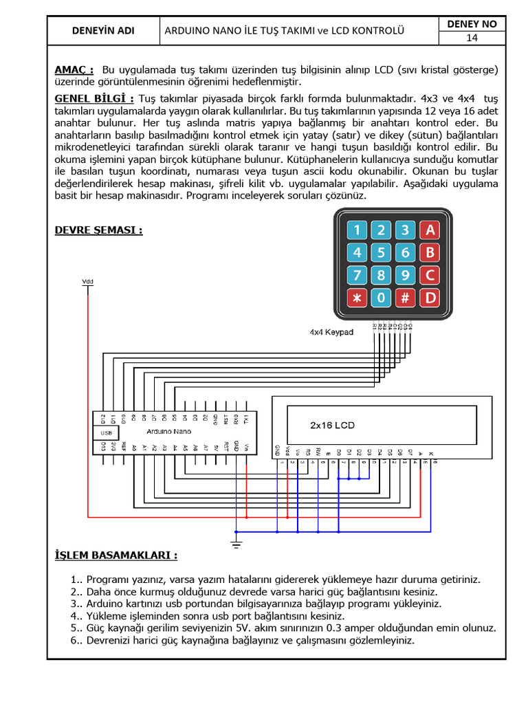 Deney-14 - ArduinoNano Keypad İşlemlerii | PDF