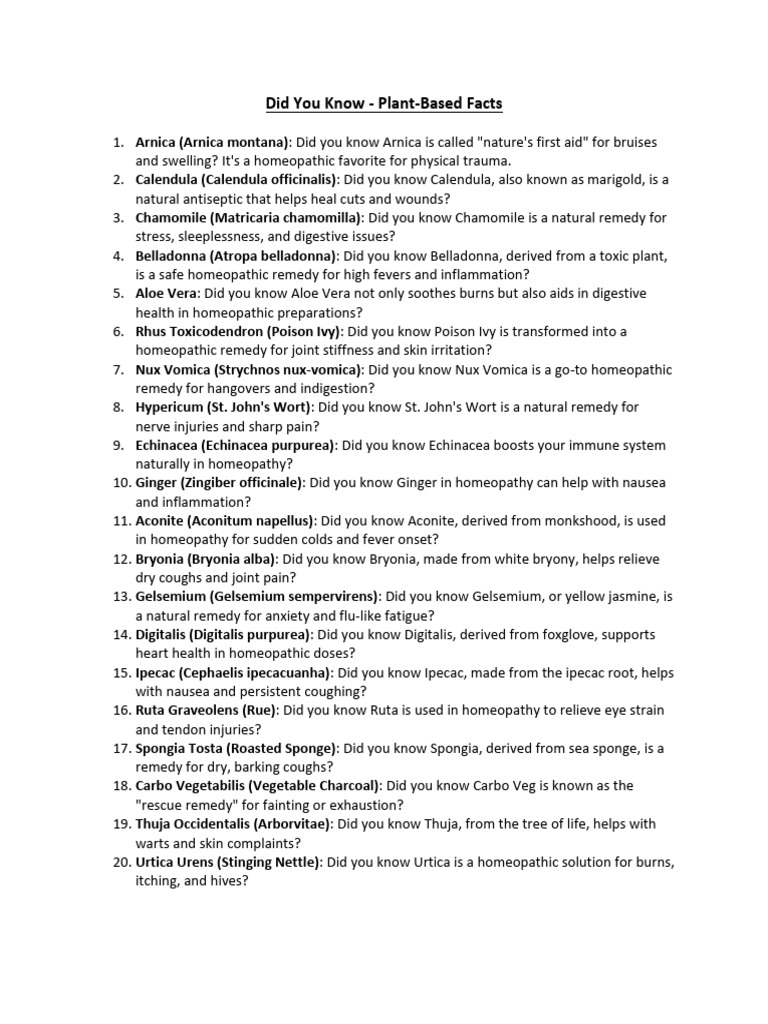 Plant-Based Homeopathic Remedies Guide | PDF | Homeopathy | Medicinal ...