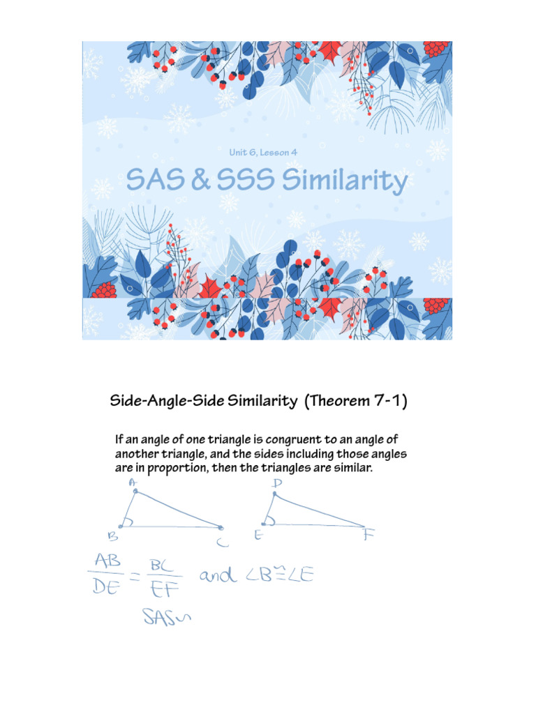 Geo Lesson 4 SSS SAS Similar Triangles Filled Notes | PDF