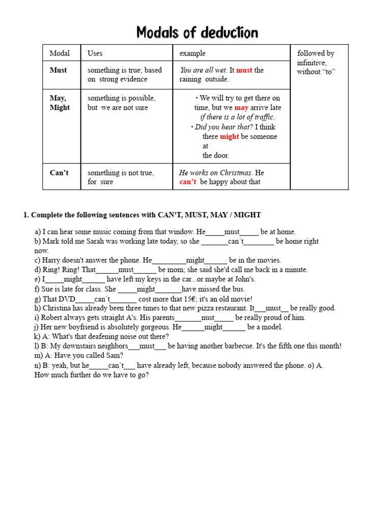 Modal Verbs Practice | PDF