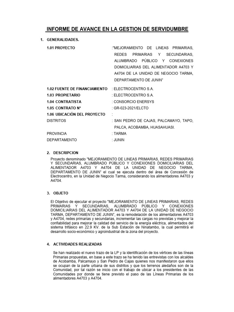 Avance en Gestión de Servidumbre | PDF