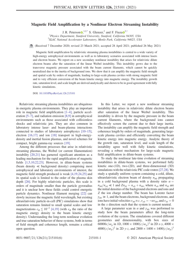 peterson2021 | PDF | Plasma (Physics) | Electron