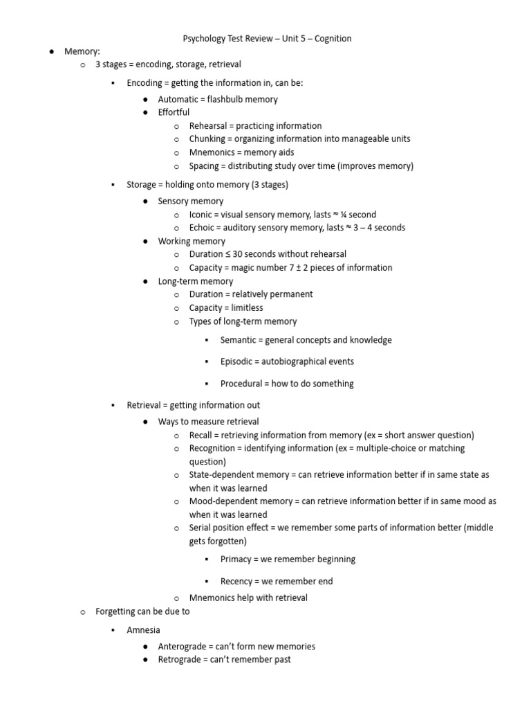 Unit 5 Exam Review | PDF | Recall (Memory) | Memory