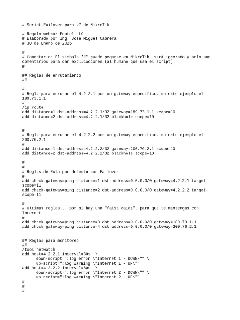 Script Failover MikroTik v7 | PDF