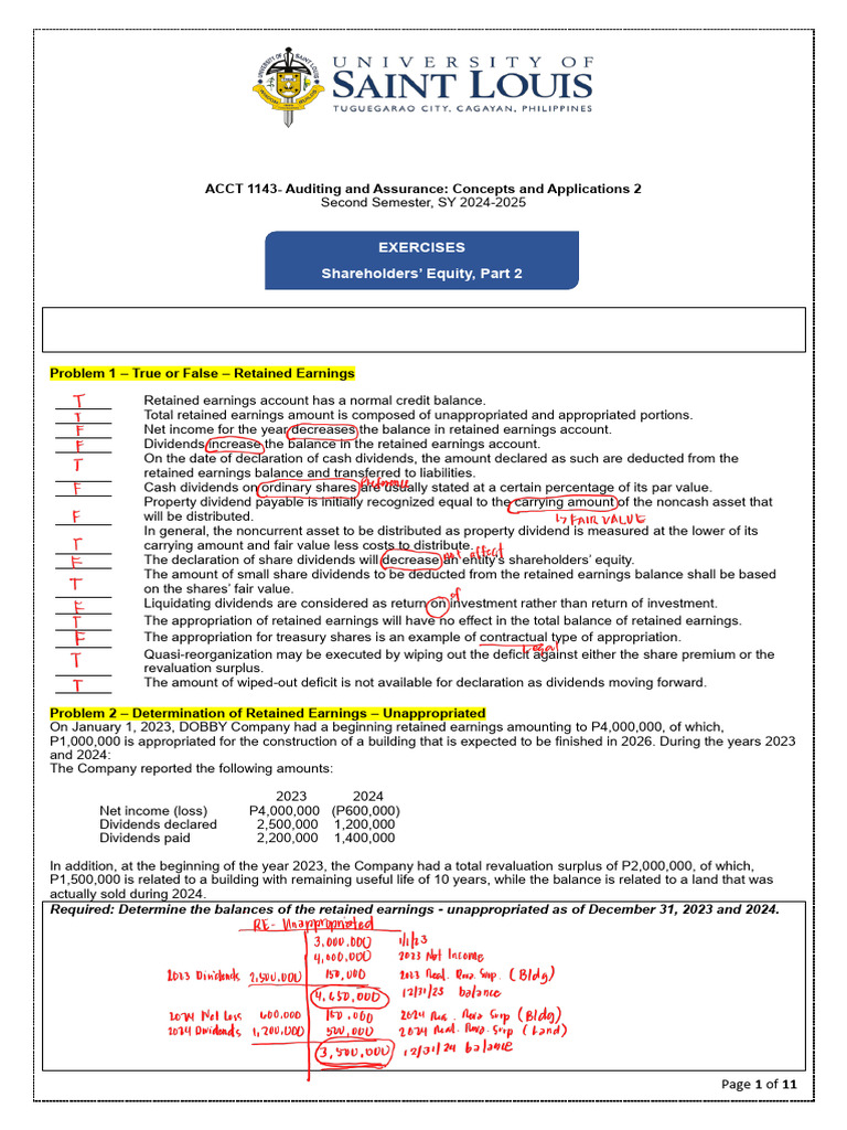 SOLUTION-Exercises - SHE, Part 2 | PDF | Retained Earnings | Dividend