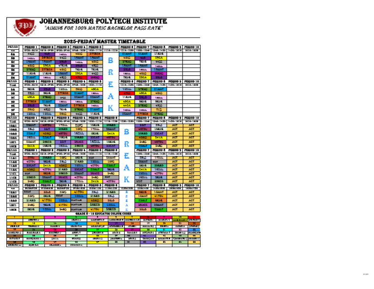 2025 Grade 8 - 12 Friday Timetable | PDF