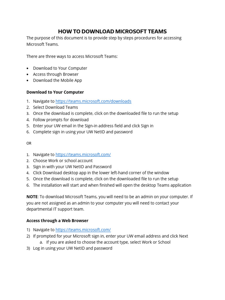 Downloading Microsoft Teams Guide | PDF