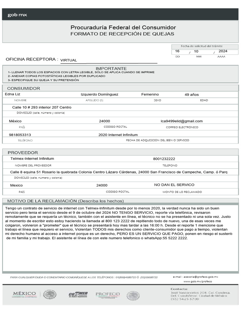 PROFECO Formato - de - Recepcion - de - Quejas | PDF | Industrias de ...